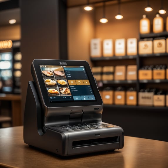 Premium Free ai Images | modern pos machine screen warm background