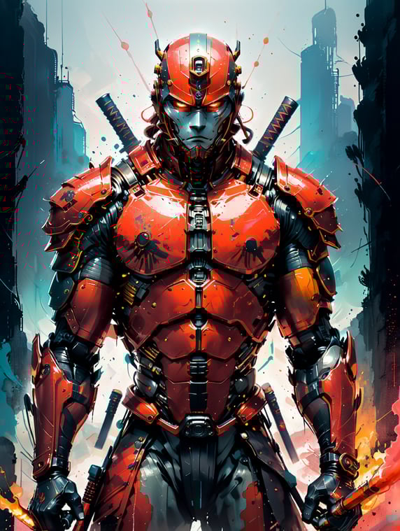 Premium Free ai Images | cyborg samurai in red armor holding glowing ...