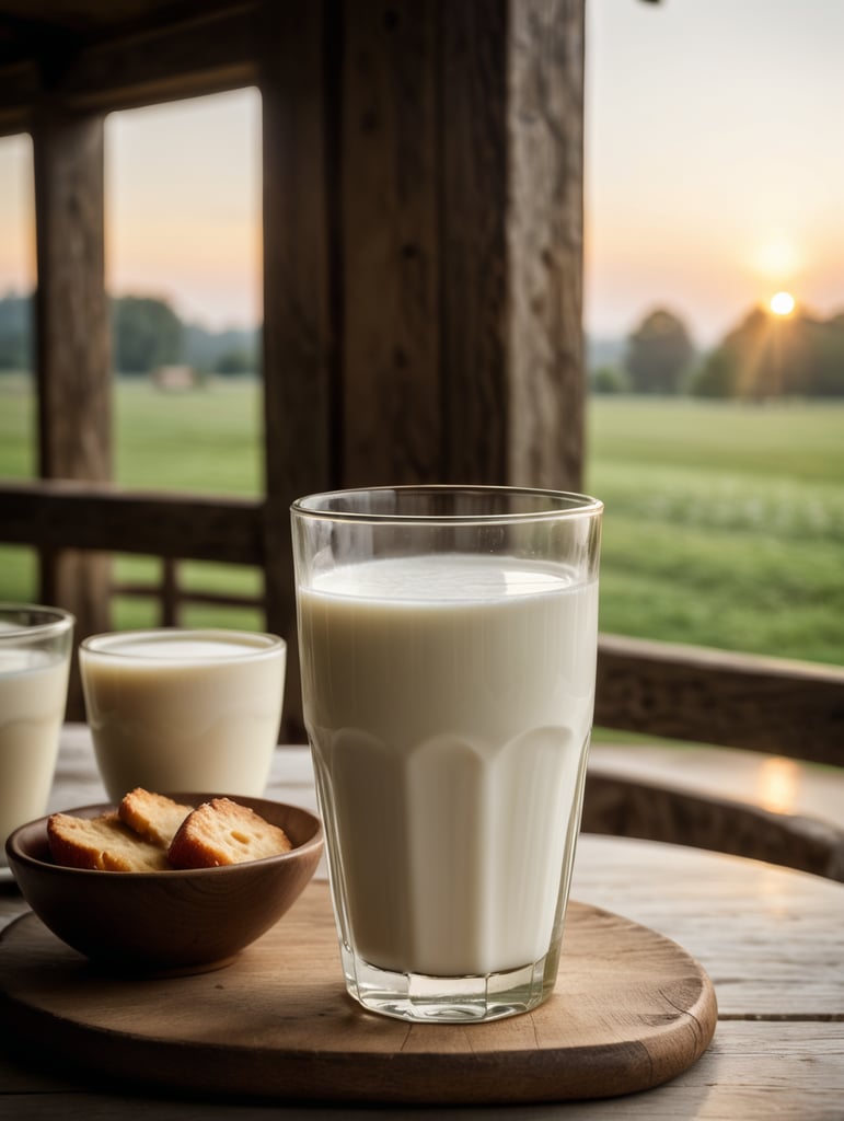 Premium Free ai Images | mockup of glass of milk early morning farm ...
