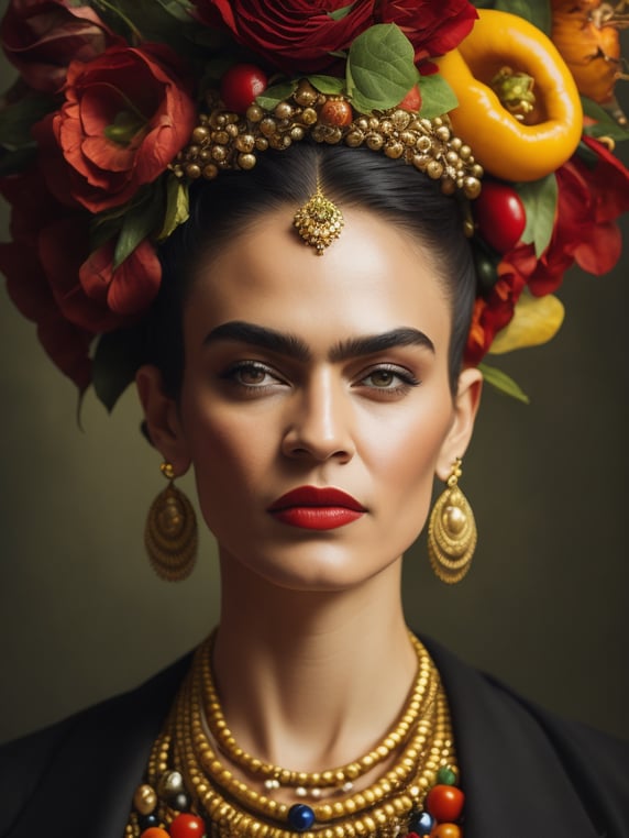 Premium Free ai Images | portrait of frida kahlo headdress made of fine ...