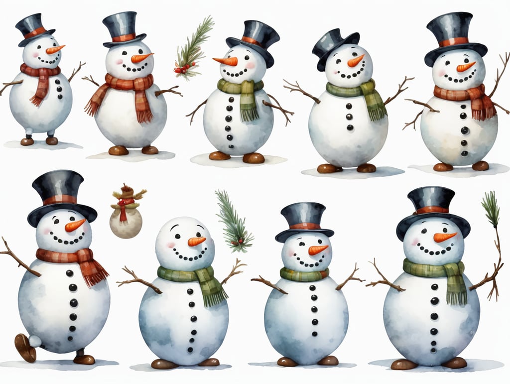 Premium Free ai Images | snowman different angles and expressions full ...