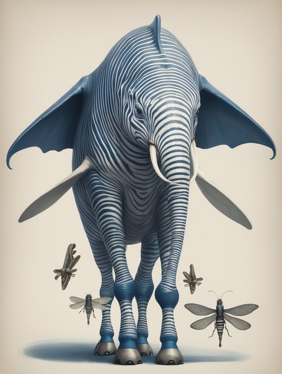 Premium Free ai Images | blue whale body with fly head zebra stripes ...
