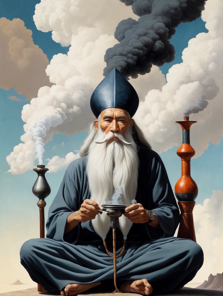 Premium Free ai Images | old wizard with long beard sitting cross ...