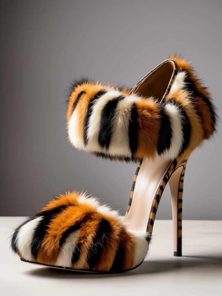 Premium Free ai Images | high heeled shoe made from tiger fur