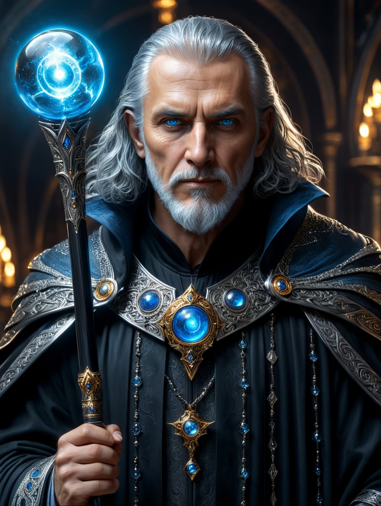 Premium Free ai Images | halfing wizard divination silver starry black ...