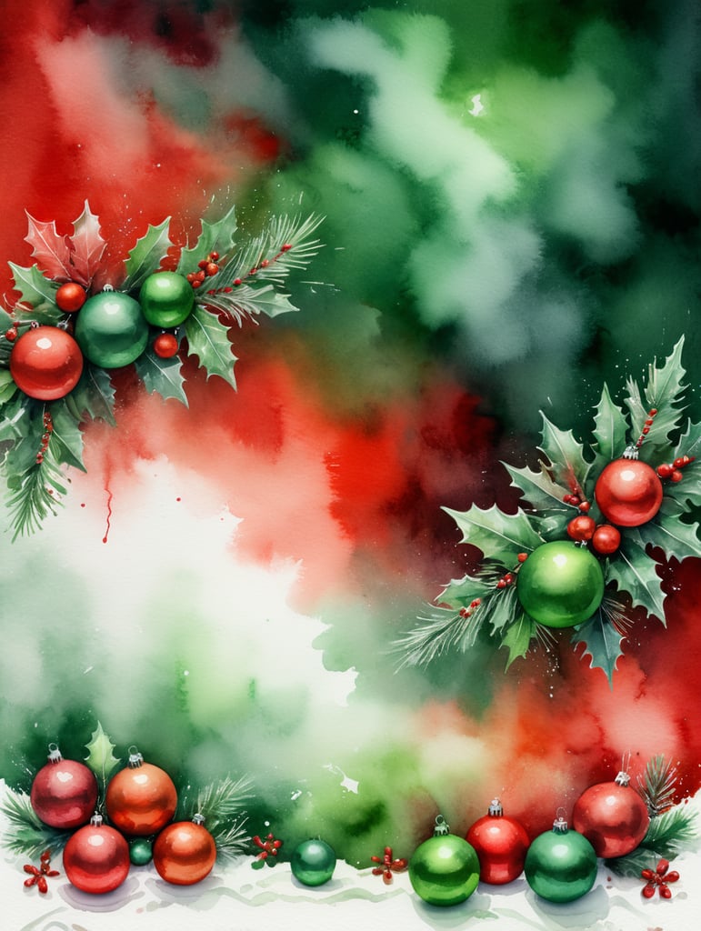Premium Free ai Images | watercolor red and green christmas background ...