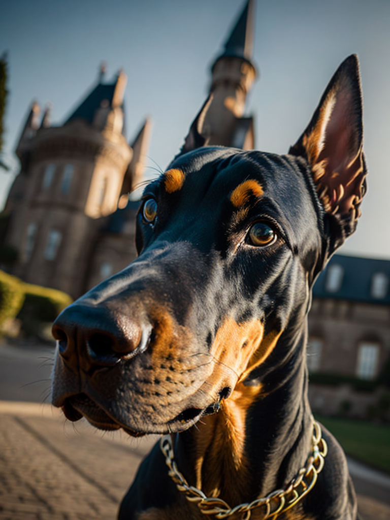 Lumenor AI Image Generation - doberman dog golden chain aggresive look ...