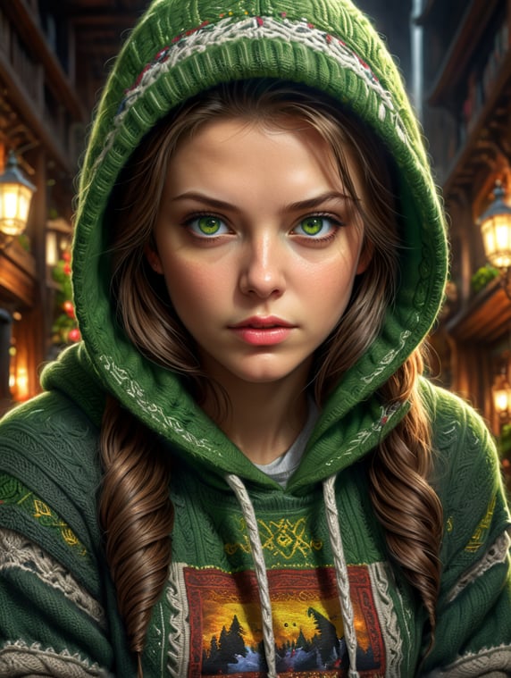 Premium Free ai Images | lublu hudi uuutnie svitera devocka karimi volosami zelennimi glazami ...