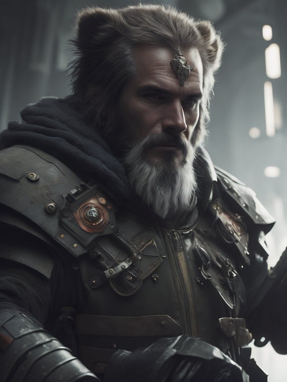 Premium Free ai Images | grizzled veteran with cybernetic arm and an ...