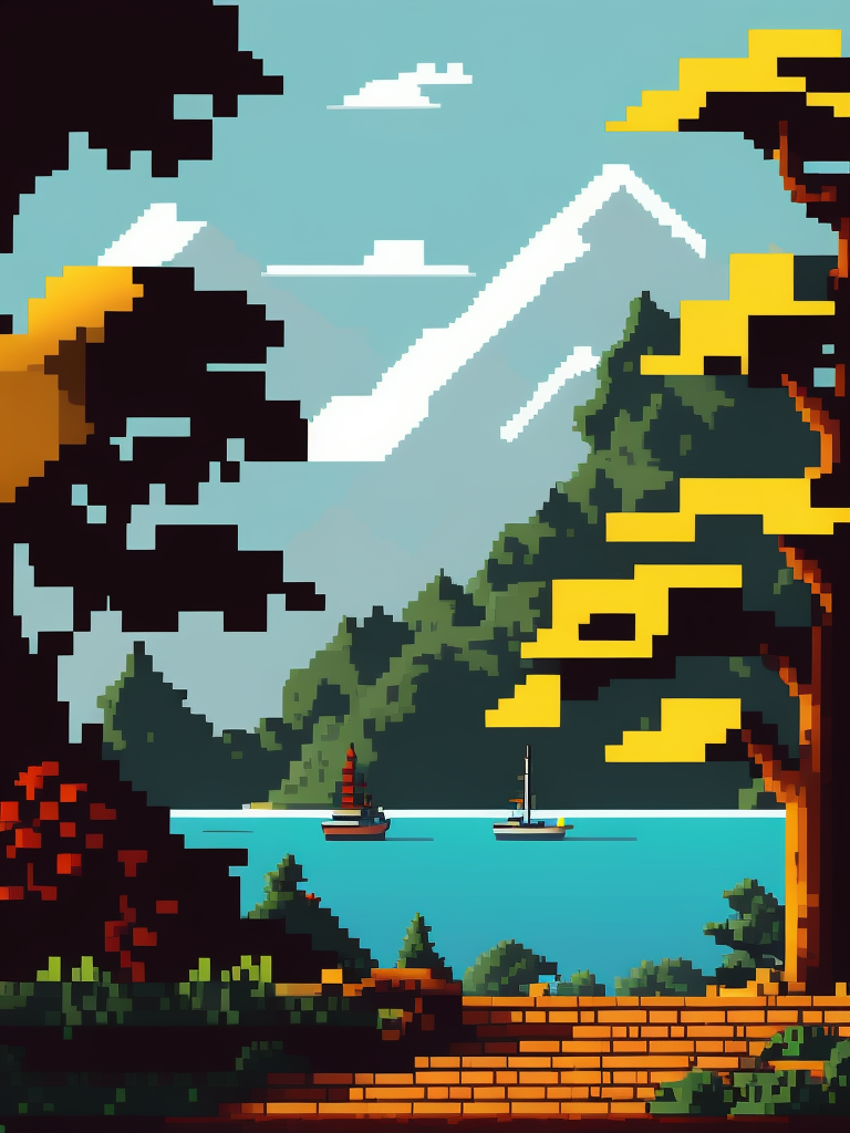Premium Free ai Images | landscape pixel art big pixels square pixels ...