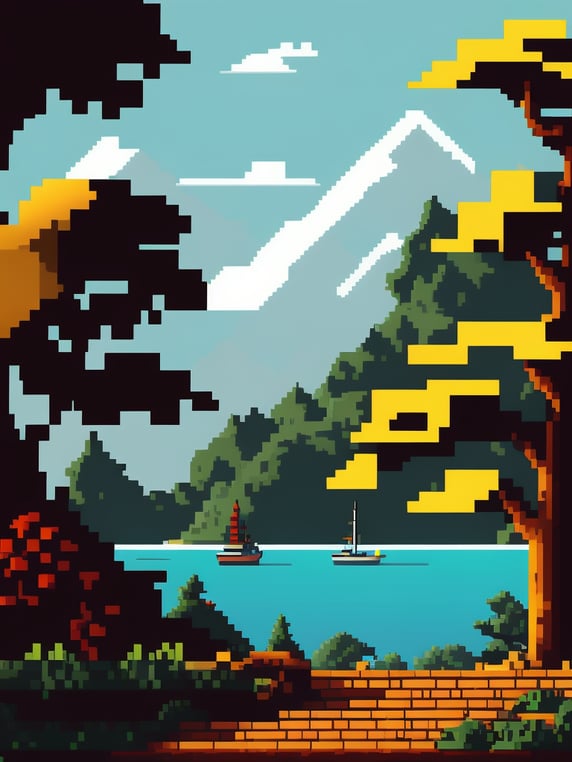 Premium Free ai Images | landscape pixel art big pixels square pixels ...