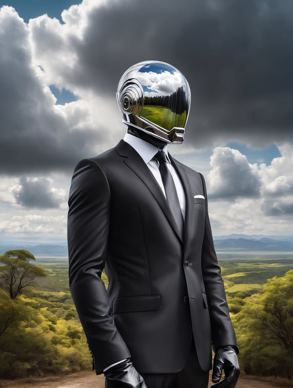 Premium Free ai Images | portrait of faceless reflective chrome head ...