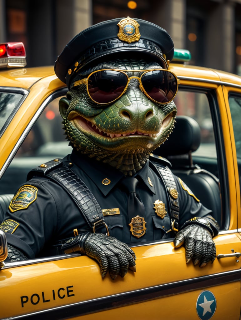 Premium Free ai Images | alligator police officer sitting behind the ...