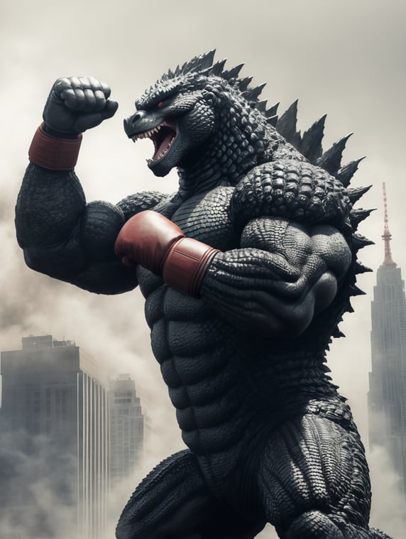Premium Free ai Images | godzilla in boxing match flexing his muscles ...