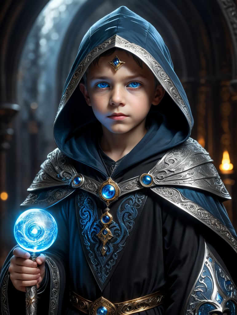 Premium Free ai Images | child wizard divination silver starry black ...