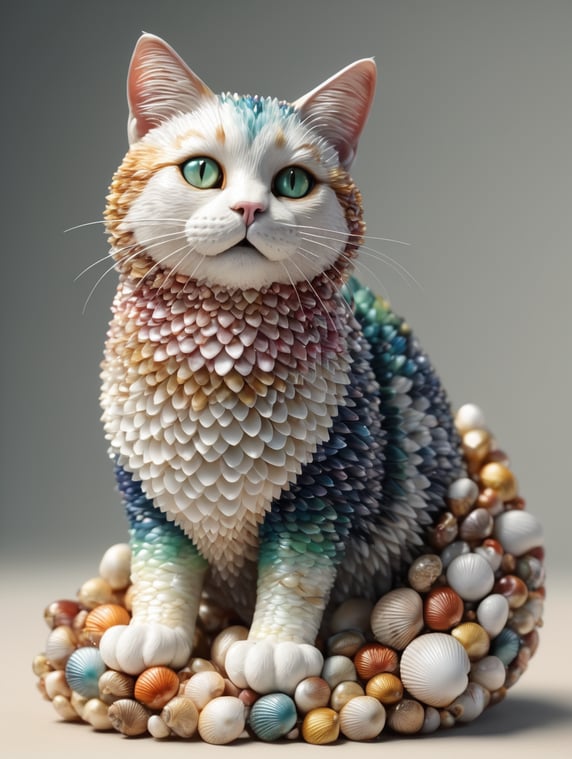 Premium Free ai Images | cat made of small shells in various colors ...