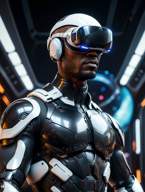 Premium Free ai Images | black bald man with white psvr headset on in ...