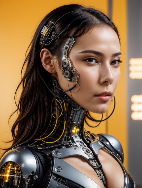 Premium Free ai Images | half body photography in front of yellow wall ...