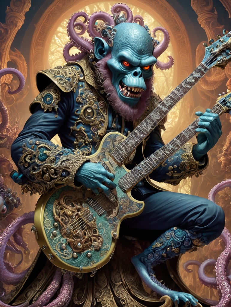Premium Free ai Images | monkey octopus demon playing heavy metal ...