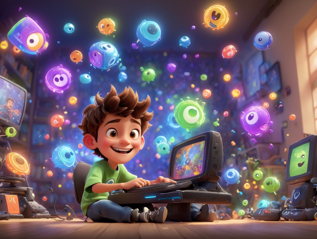 Premium Free ai Images | years old boy playing games in computer ...