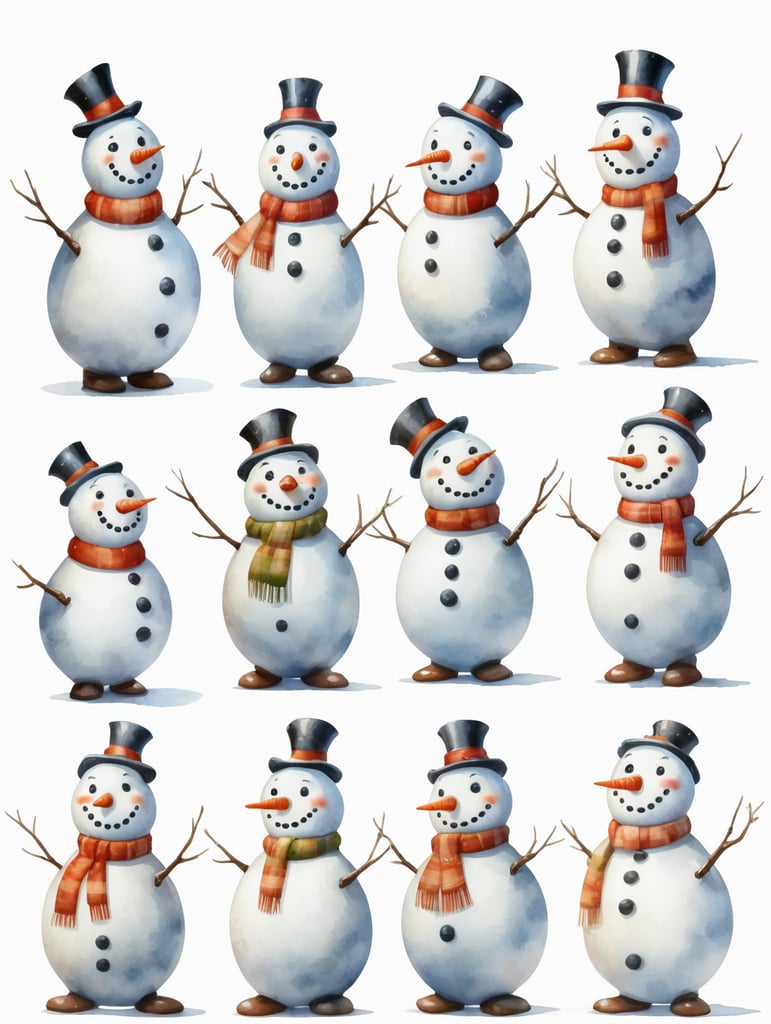 Premium Free ai Images | snowman different angles and expressions full ...