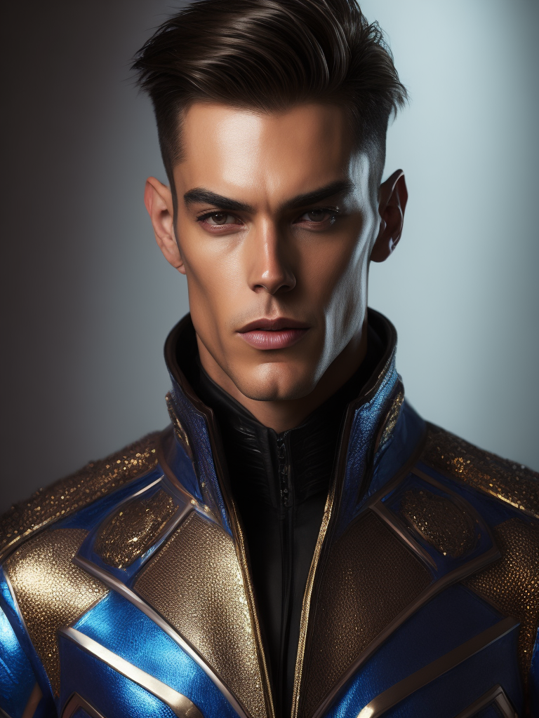 Lumenor AI Image Generation - male super model in shiny metallic suit ...