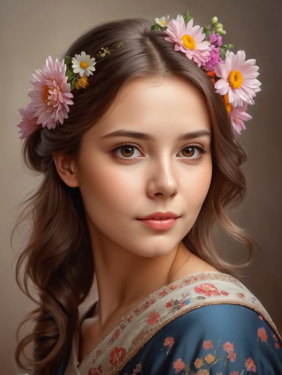 Premium Free ai Images | portrait of cute european girl with flowers ...