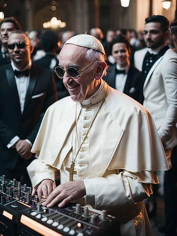 Premium Free ai Images | pope playing dj set white leather jacket and ...