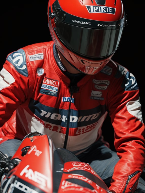 Premium Free ai Images | portrait of motogp racer on bike red colors on ...