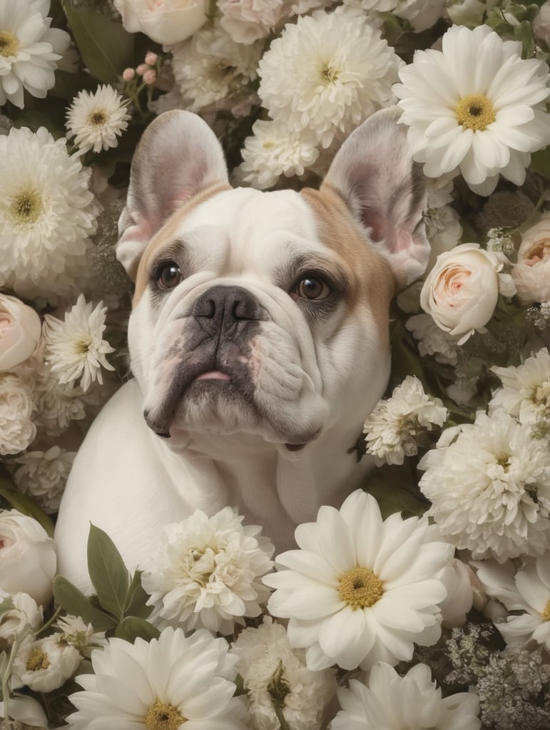 Premium Free ai Images | frenche bulldog flowers floral pile pet ...