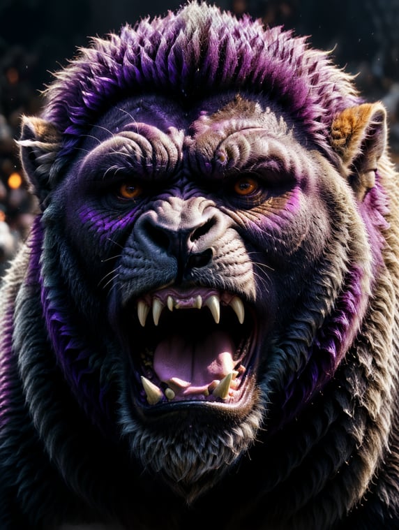 Premium Free ai Images | close up of the face of purple gorilla with ...