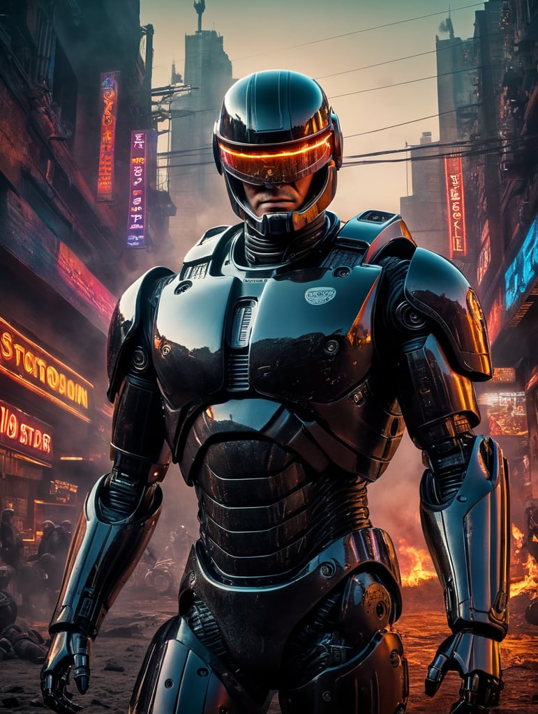 Premium Free ai Images | robocop movie poster neon style cyberpunk ...