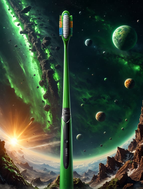 Premium Free ai Images | want photo of bright green toothbrush flying ...