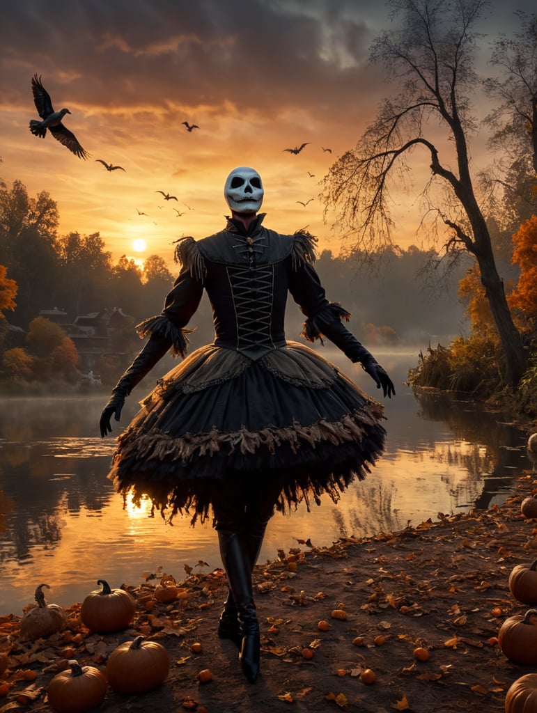 Premium Free ai Images | by chilling halloween dusk scarecrow dancing ...