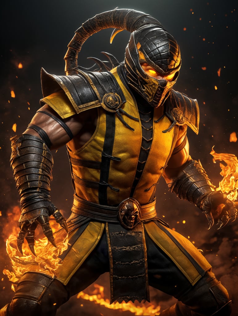 Premium Free ai Images | scorpion from mortal kombat cartoon style fire