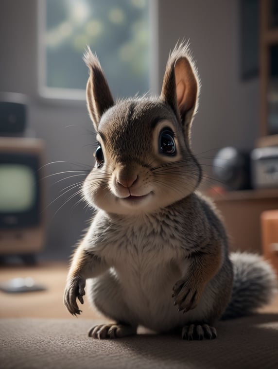 Premium Free ai Images | little squirrel sitting watching television ...
