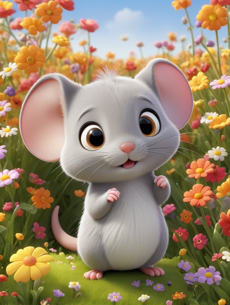 Premium Free ai Images | cute gray mouse with basket in beautiful ...
