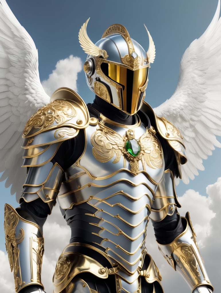 Premium Free ai Images | cyber knight wearing white and gold chrome ...