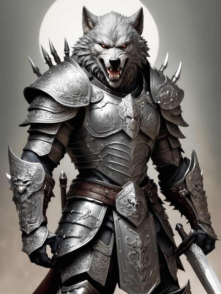 Premium Free ai Images | whire werewolf with armor or two swords