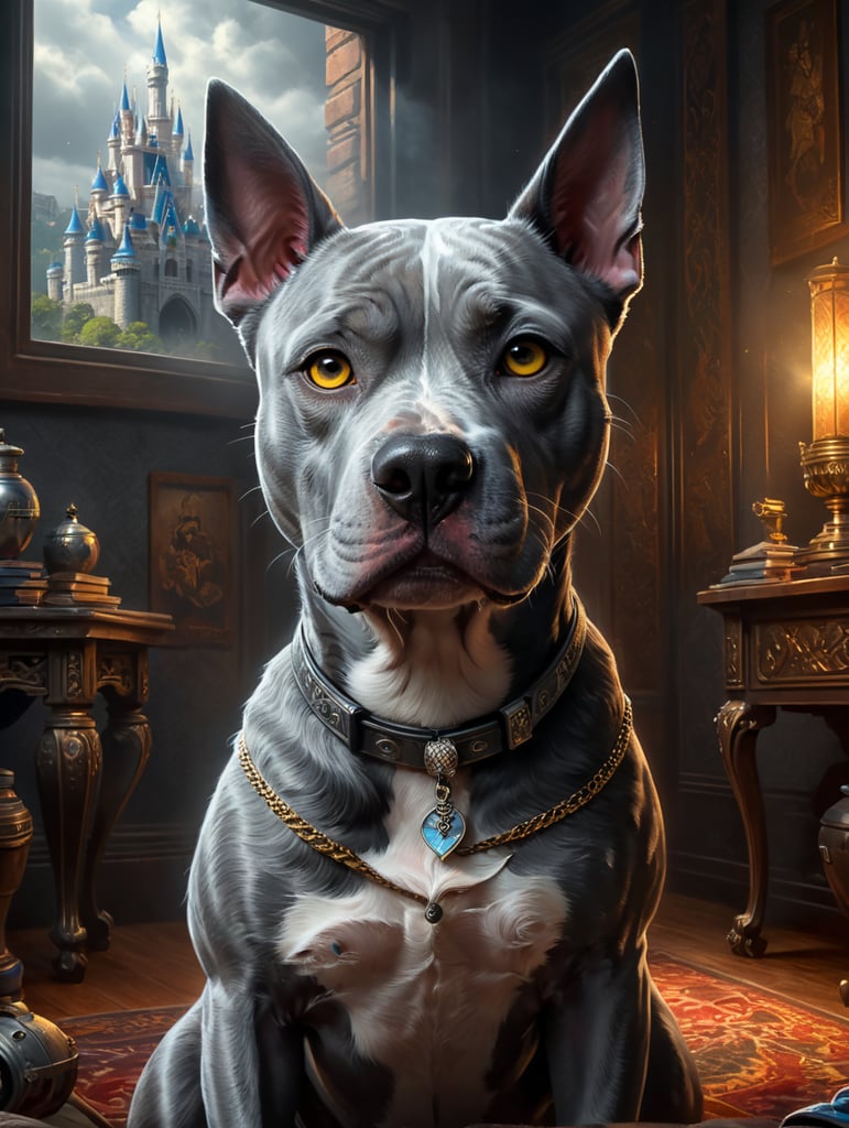 Premium Free ai Images | grey amstaff in disney pixar style poster with ...