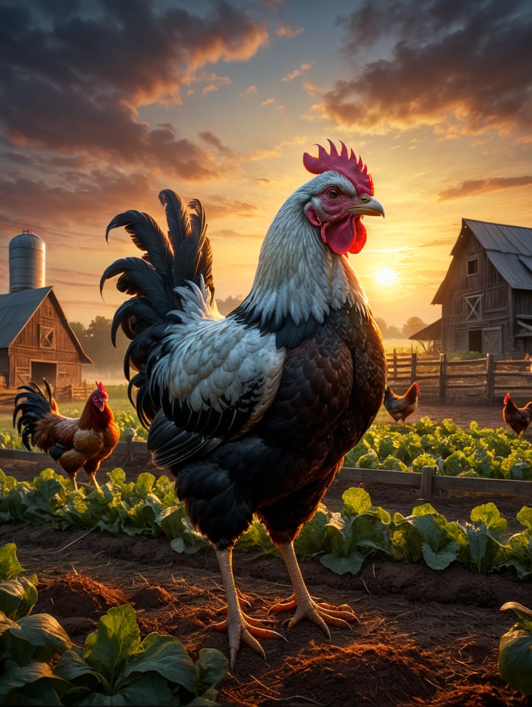 Premium Free ai Images | chicken on farm at sunrise