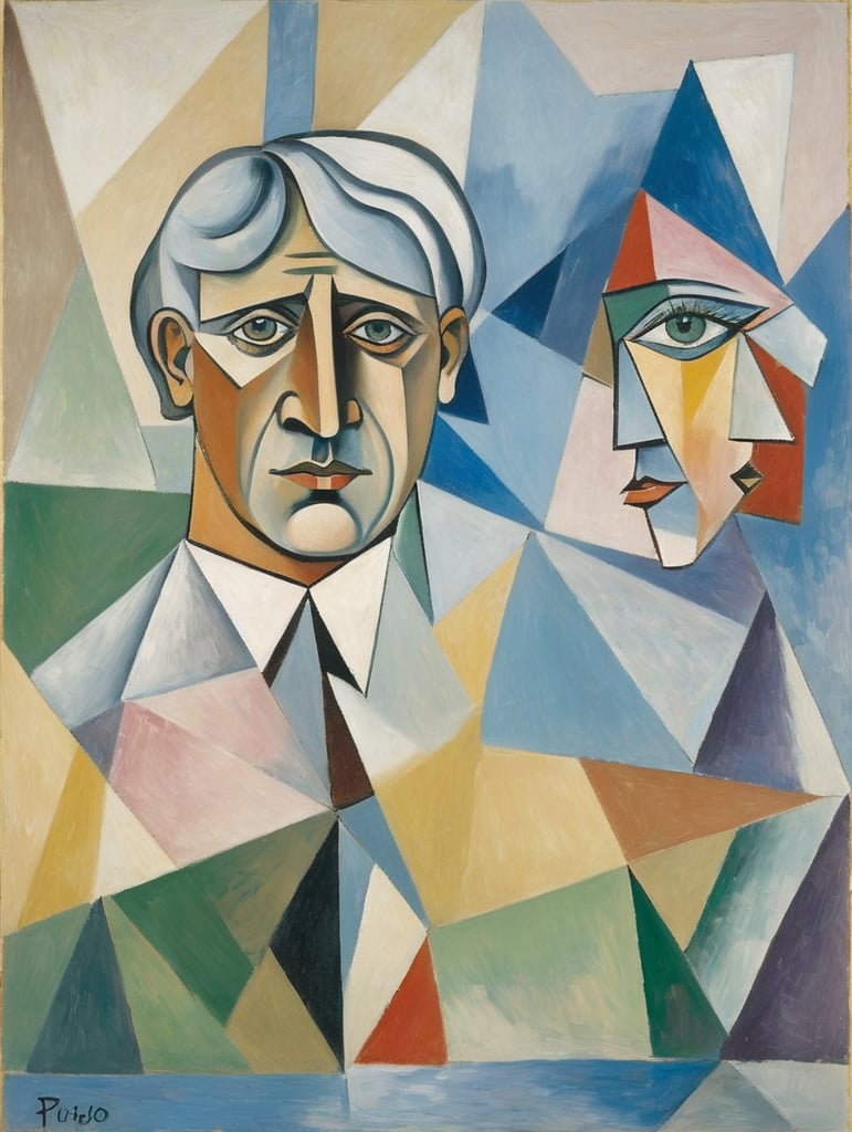 Premium Free ai Images | self portrait pf pablo picasso cubism