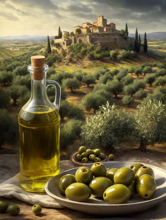 Premium Free ai Images | olive oil scene green olives drizzled with oil ...