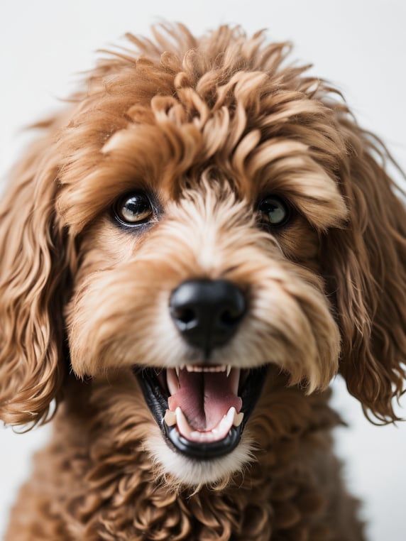 Premium Free ai Images | australian labradoodle seat smiling on whithe ...