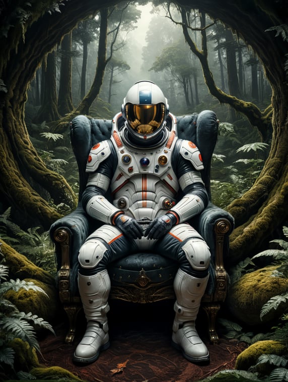 Premium Free ai Images | spaceman sitting on couch in the middle of ...