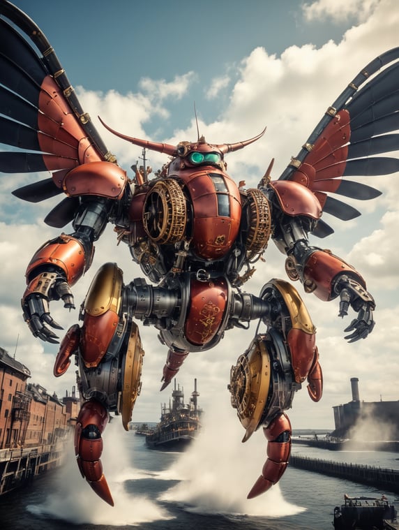 Premium Free ai Images | coloured photo of flying mecha steampunk ...
