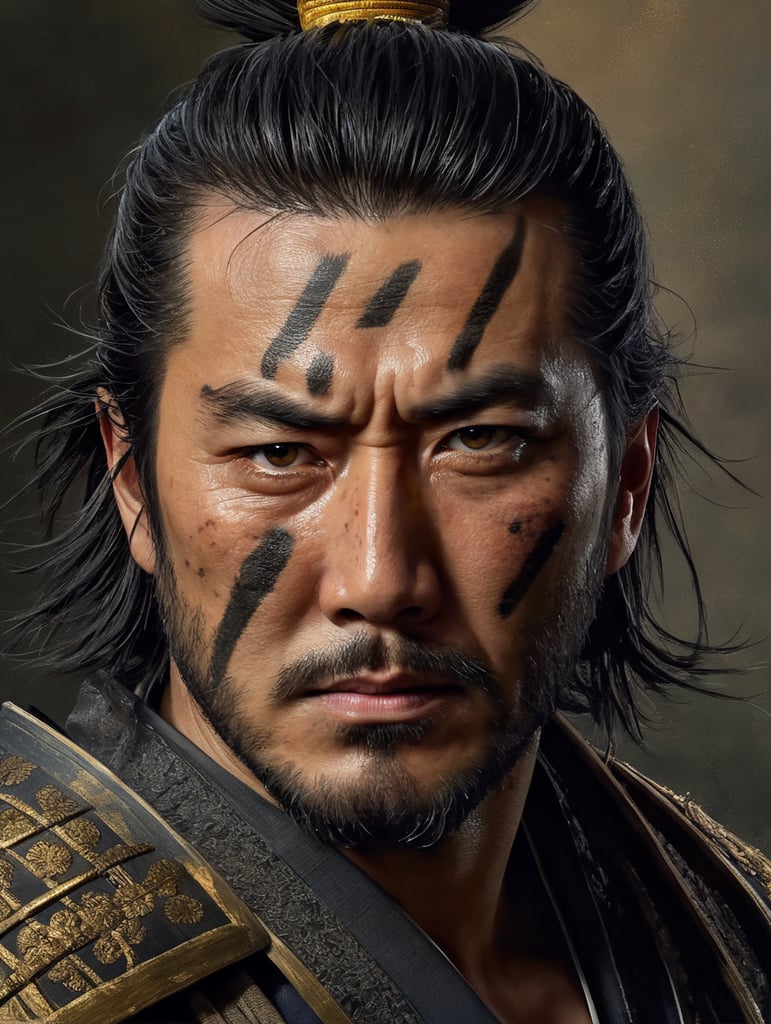 Premium Free ai Images | portrait of samurai with scar on his face very ...