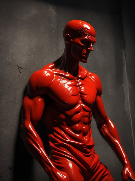 Premium Free ai Images | red plastic statue of man melting into the ...