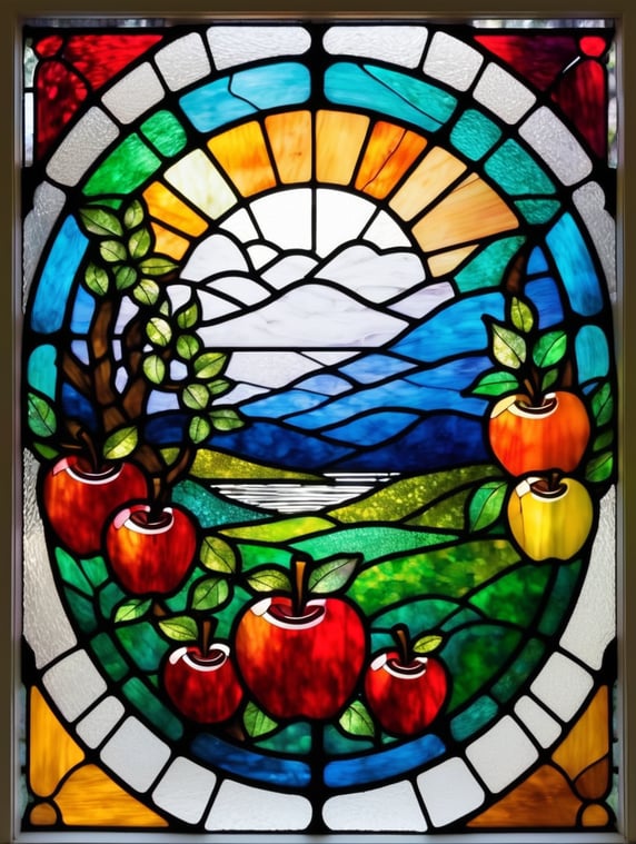 Premium Free ai Images | colorful stained window apple