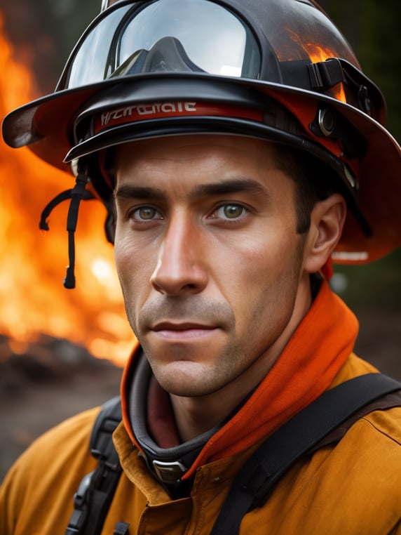 Premium Free ai Images | epic portrait of firefighter close up forest ...